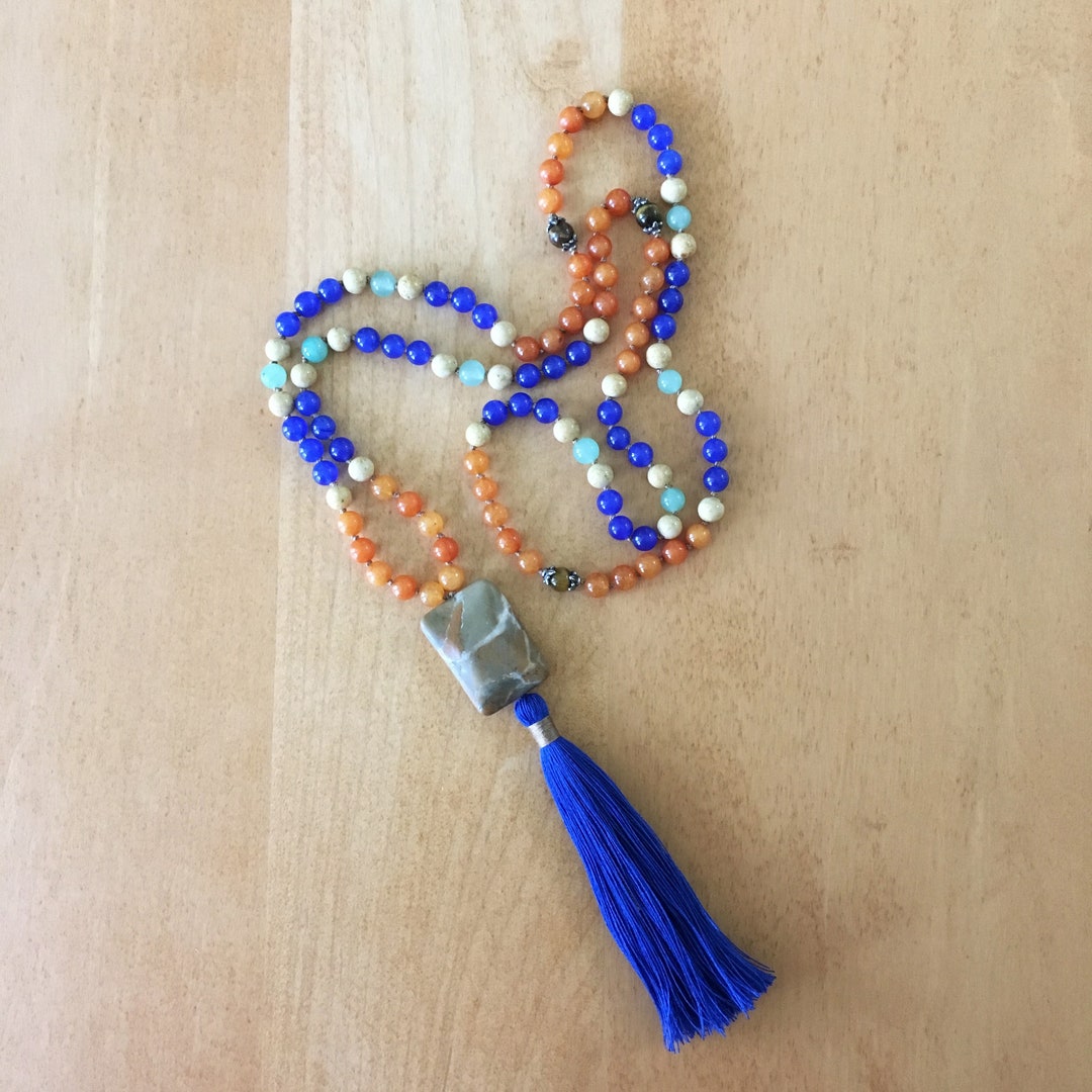 Mala / Blue and Orange Mala / Blue and Green Aventurine and Orange ...