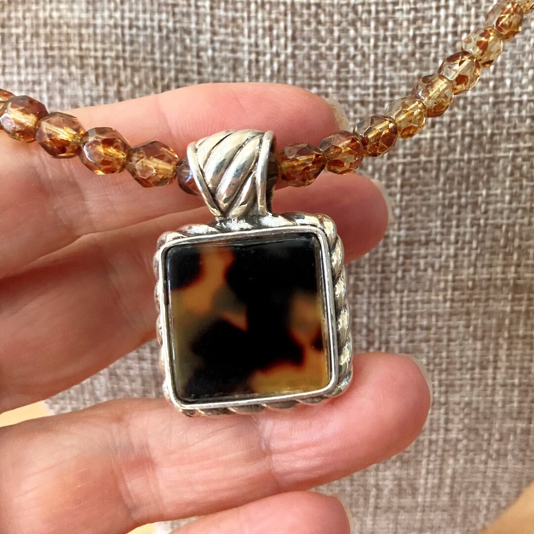 Tortoise Shell faux Pendant Necklace With Czech Glass Earrings ...