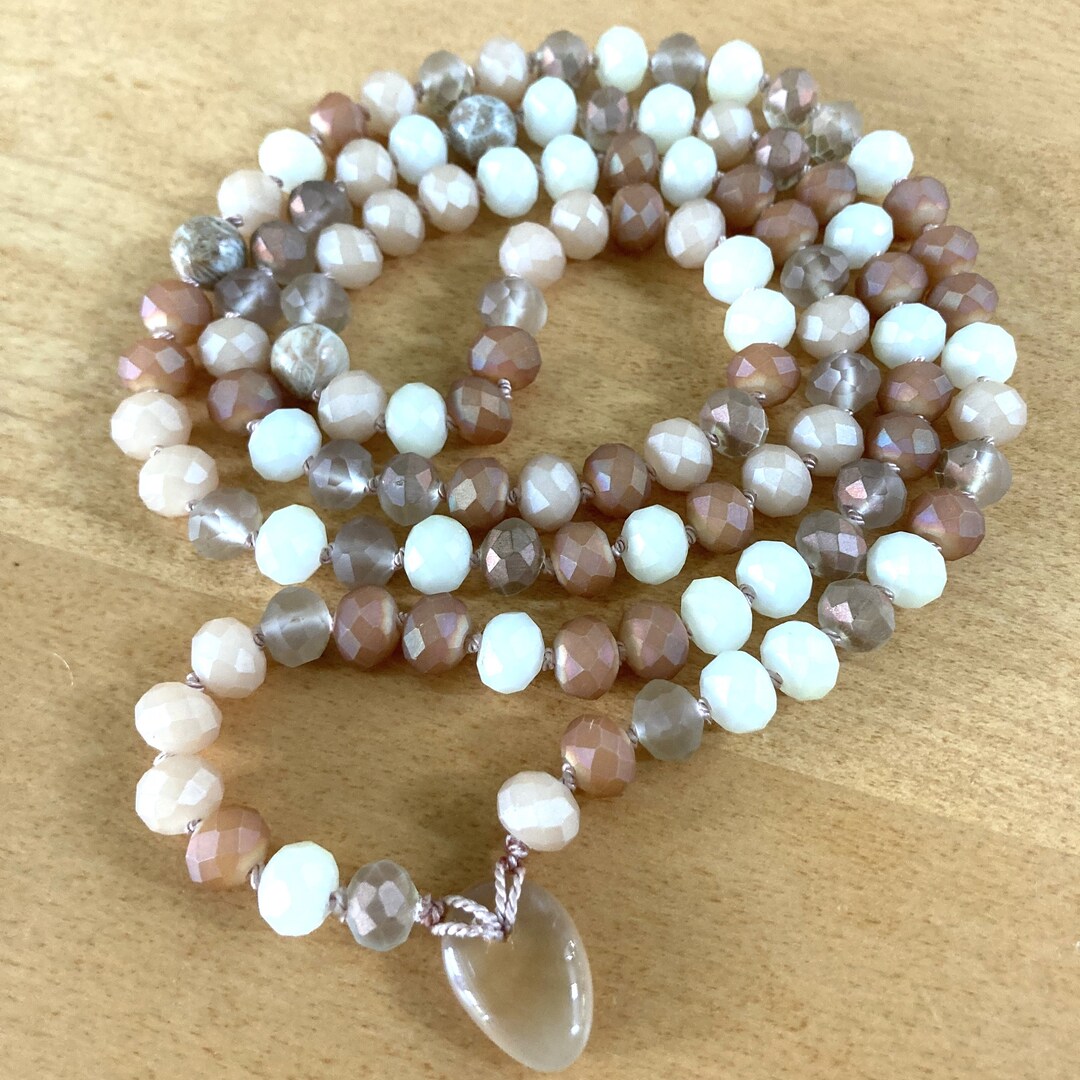 Shell Pink Mala With Faceted Matte Glass Beads in Seashell Colors ...