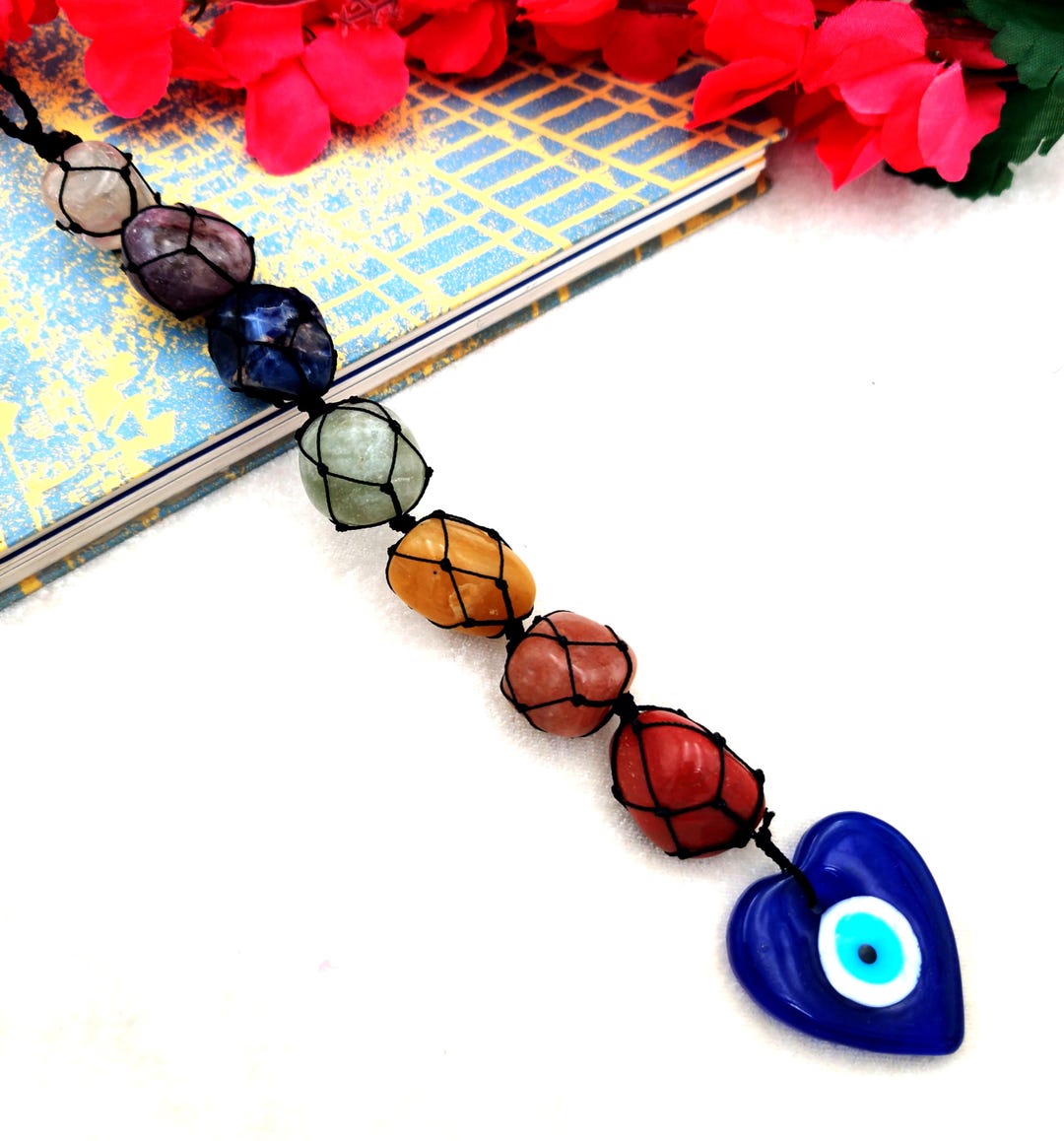 Seven Chakra Raw Crystal With Evil Eye | Healing Stones Rear View ...