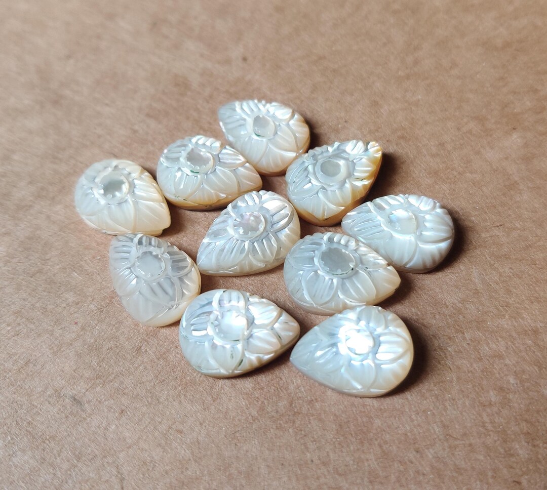 Mother of Pearl Pear Shape Hand Carved Gemstone Lot, Size : 10x14 MM ...