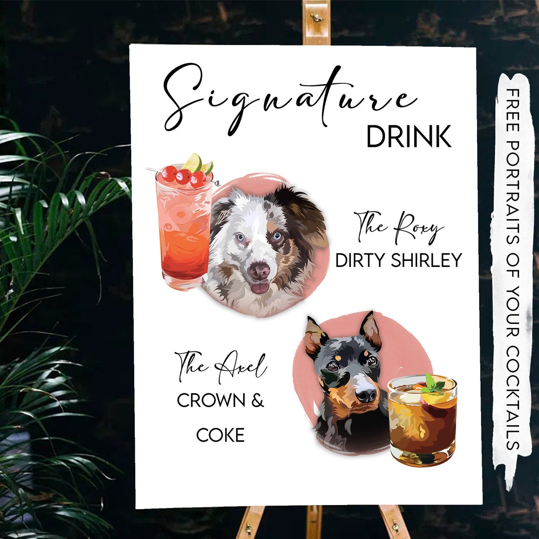 Dog Signature Drink Sign Template, Cat Signature Drink Wine Pet Dogs ...