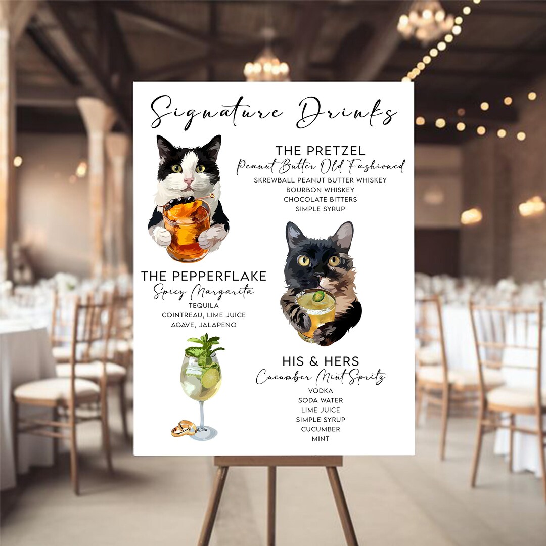 Custom Pet Signature Drink Menu | Wedding Bar Menu Sign His & Hers ...