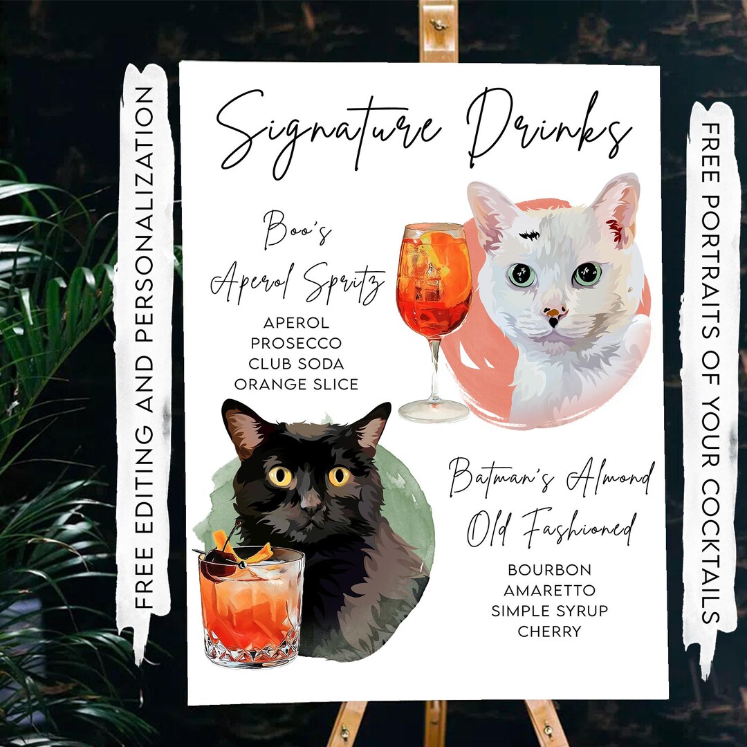 Pets Signature Cocktail Drink Sign With Pets, Pet Custom Drink Sign ...