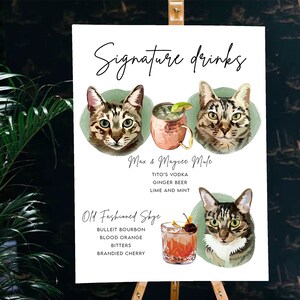 Signature Drink Sign With Pet Wedding Bar Menu Modern Drinks Sign Cat ...