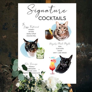 Personalized Drink Menu With Cat Theme for Weddings Whisker Sour Custom ...