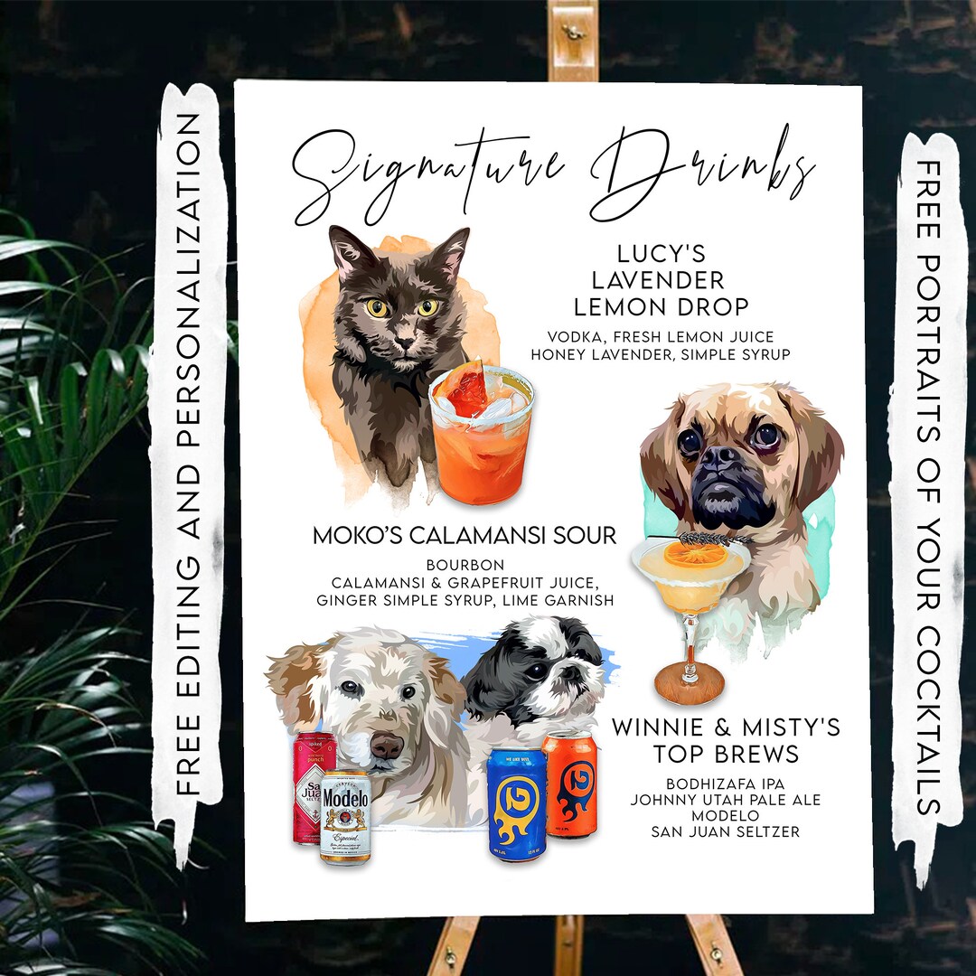 Pet Drinks Menu Signature Bar Drinks Sign Wedding Signature Cocktail ...