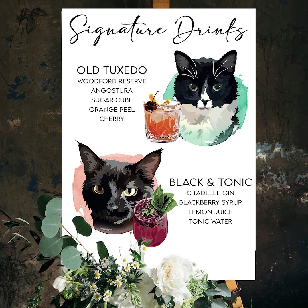 Personalized Drink Menu With Cat Theme for Weddings Whisker Sour Custom ...