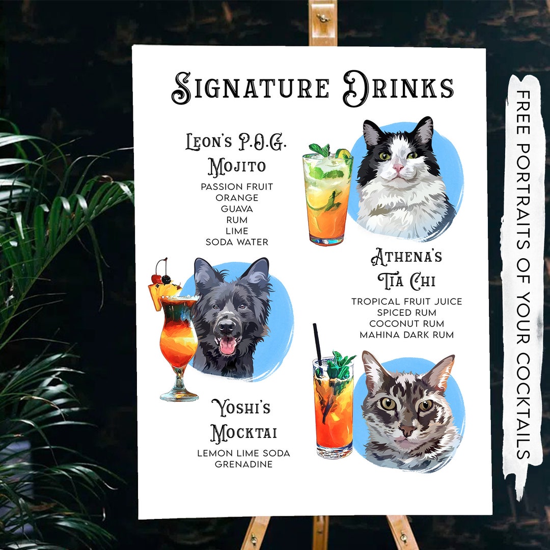 Personalized Drink Menu With Cat Theme for Weddings Whisker Sour Custom ...