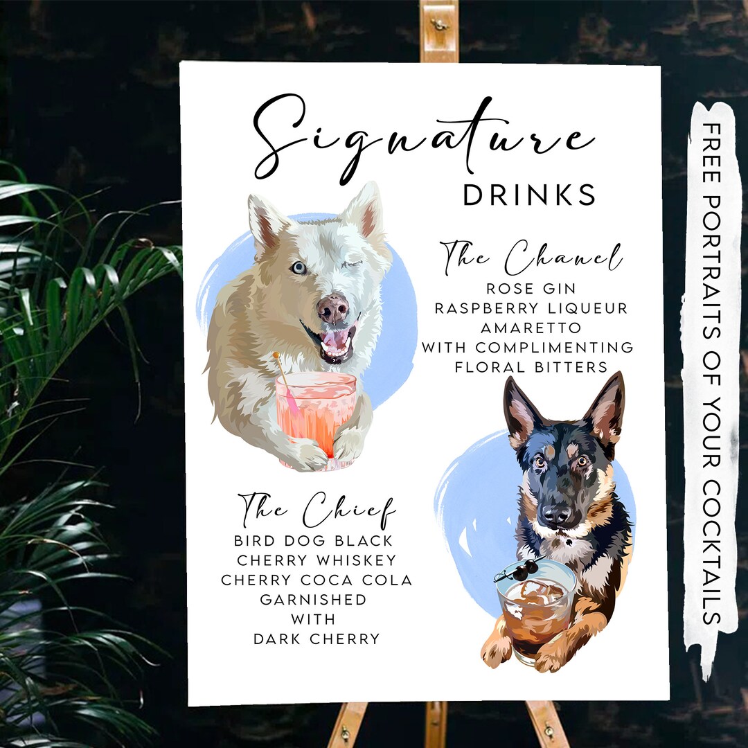 Signature Drink Sign Dog Cocktail German Shepherd Sign Wedding Bar Menu ...