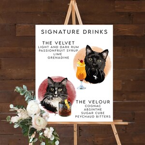 Signature Drink Sign With Pet Wedding Bar Menu Modern Drinks Sign Cat ...