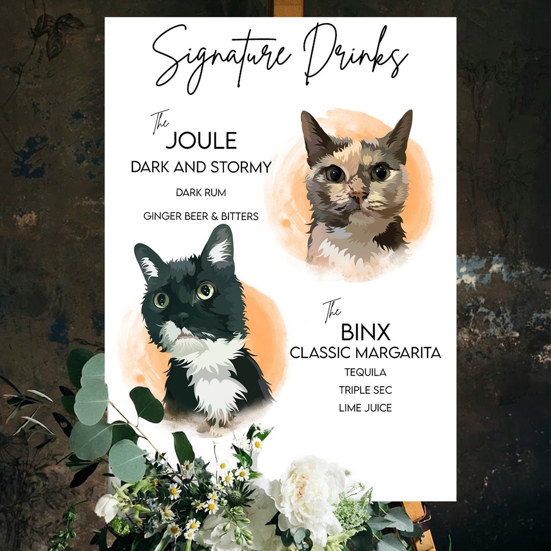 Cat Portrait Signature Drink Sign Wedding Bar Menu Bar Menu Template ...