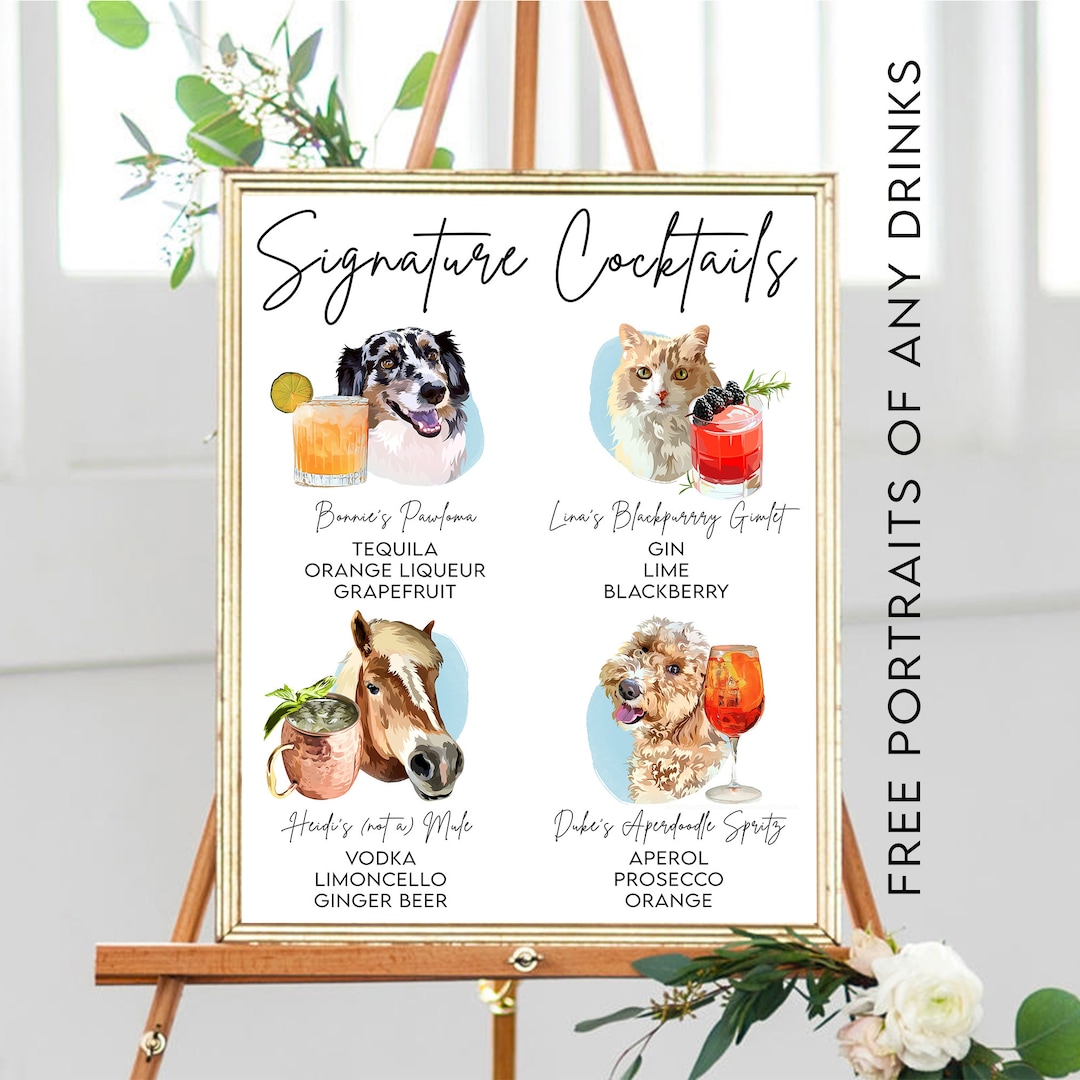 Dog Bar Sign Wedding Bar Menu Drink Menu Signature Drinks Dog Cocktail ...