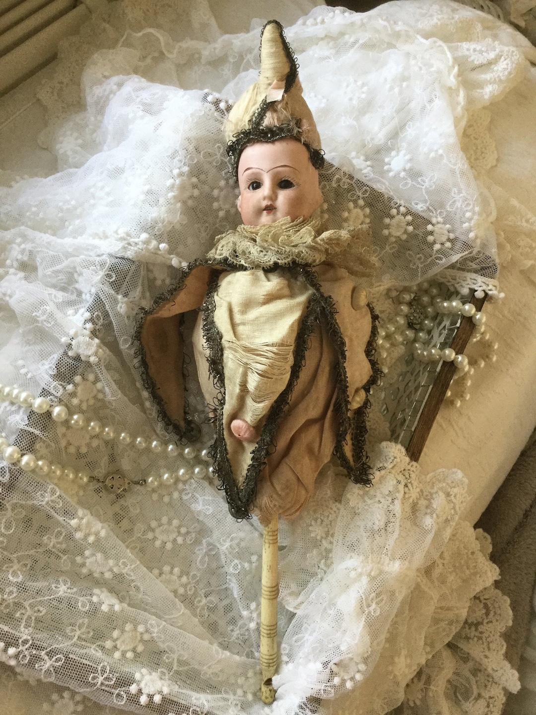 Rarity!!victorian Marotte With Music Box Rod Puppet Swivel Puppet ...