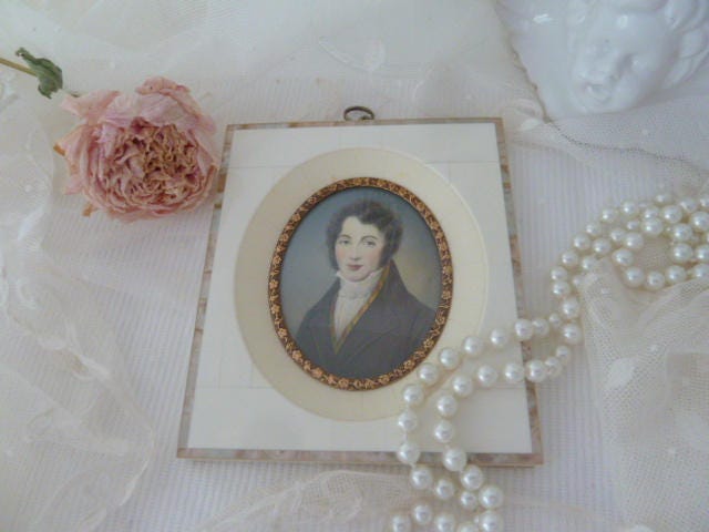 Antikes Portrait Lupenmalerei Miniatur Malerei Lupen Malerei Perlmutt Intarsien Viktorian ...