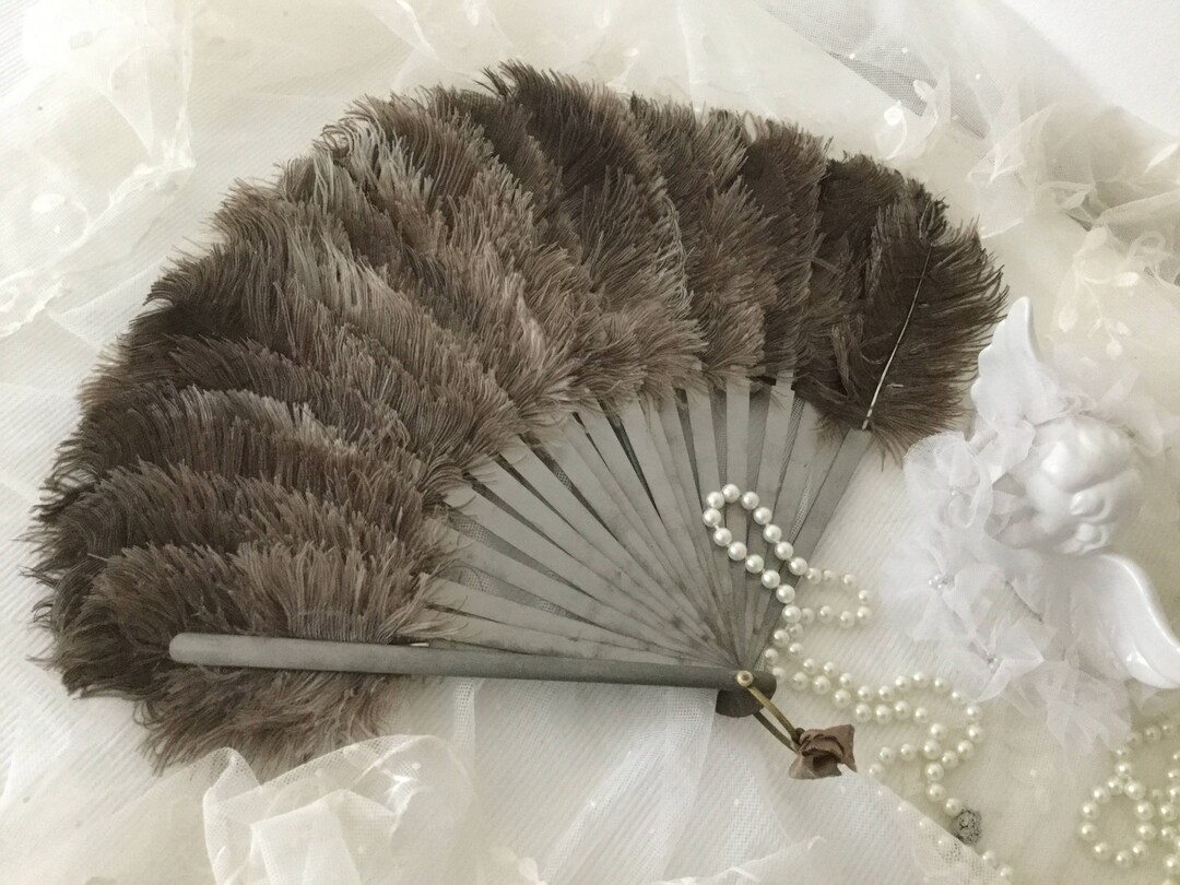 Antique Edwardian Ostrich Feather Fan*ostrich Feather Fan*brown ...