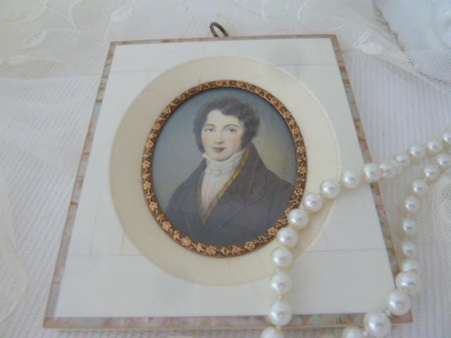 Antikes Portrait Lupenmalerei Miniatur Malerei Lupen Malerei Perlmutt Intarsien Viktorian ...