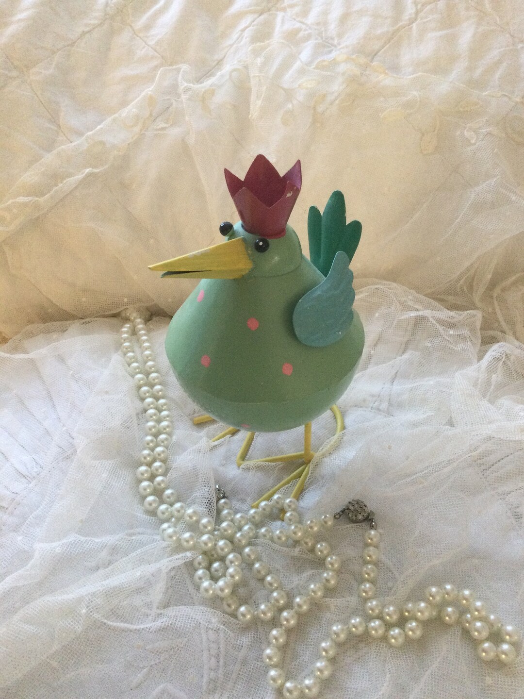 Vintage Tin Chicken Tin Hen Tin Rooster Easter Decoration Princess ...