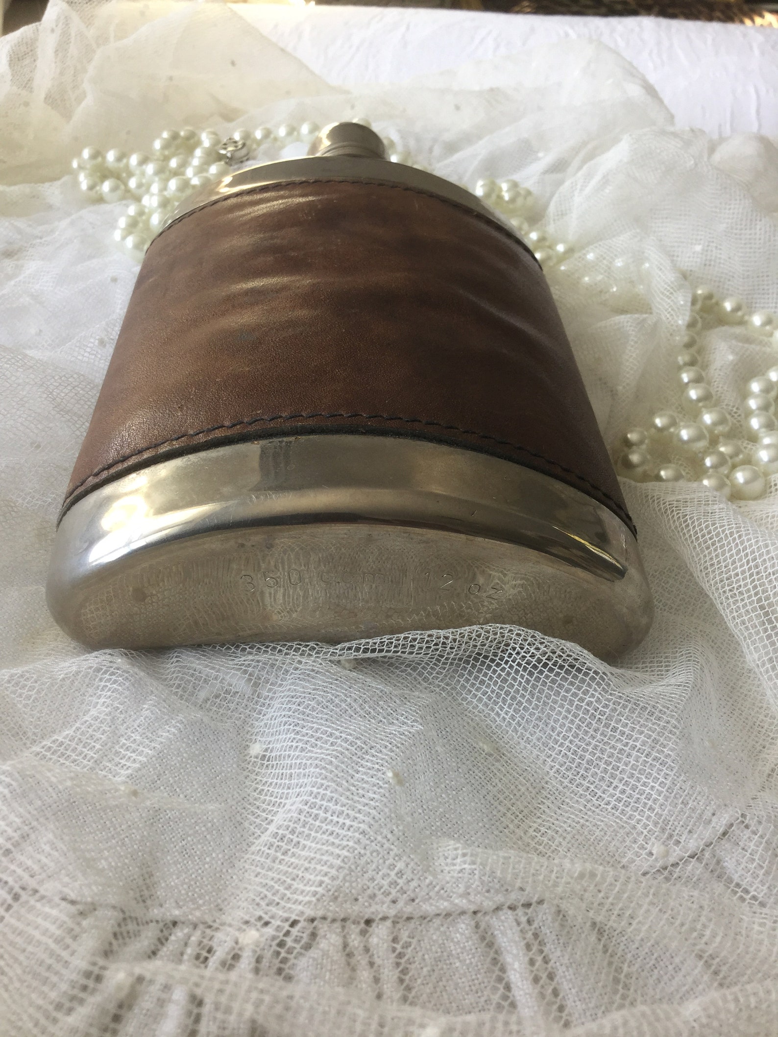 Antique English Flask Silver Leather 19th Century Decoration Edwardian ...
