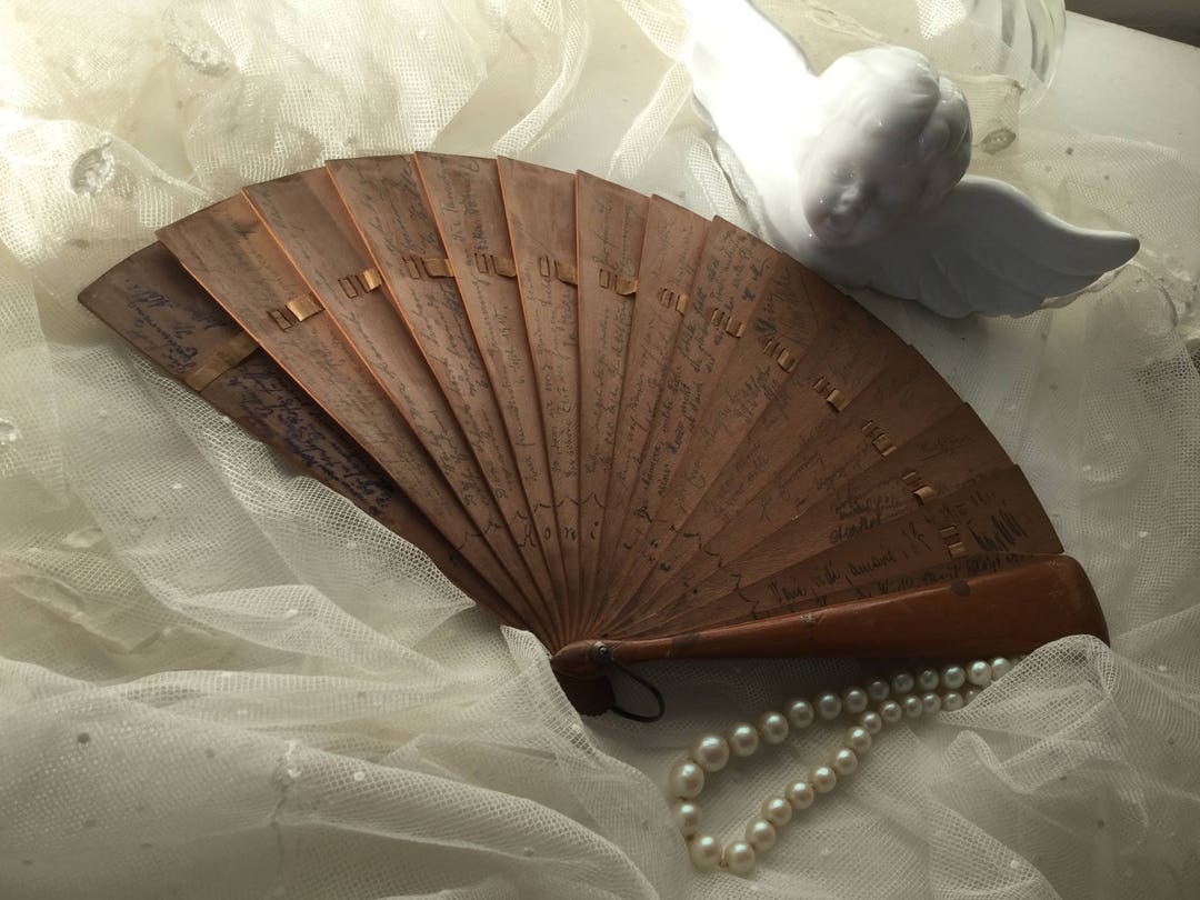 Antique Edwardian Fan Dance Lesson Fan Wood Fanbrownoriginal Fan ...