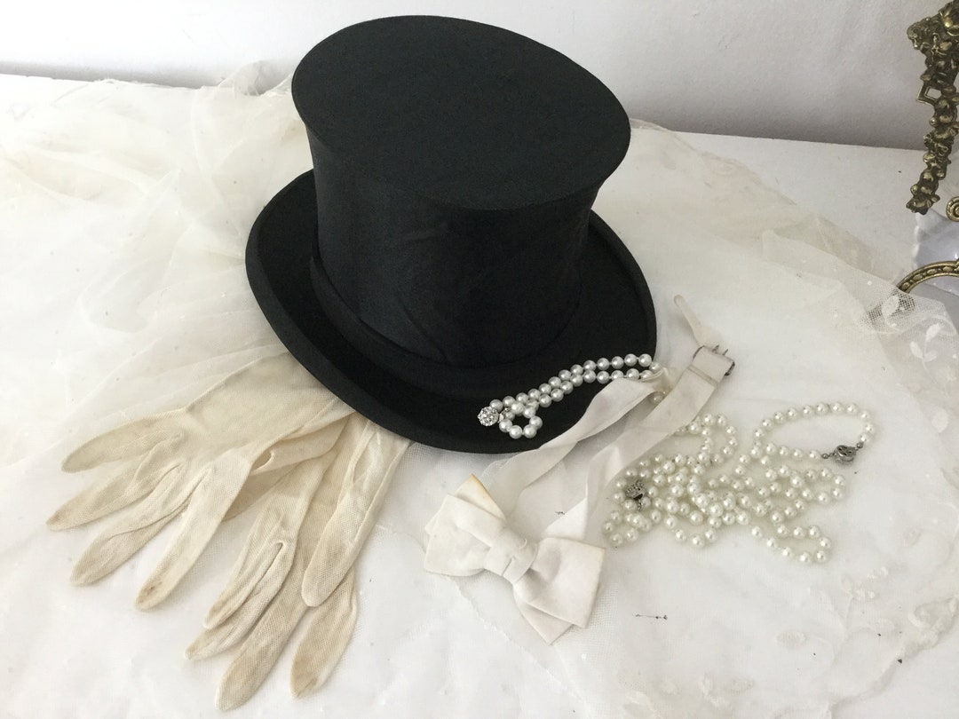 Antique Chapeau Claque Cylinder Silk Hat Edwardian Style Black With ...
