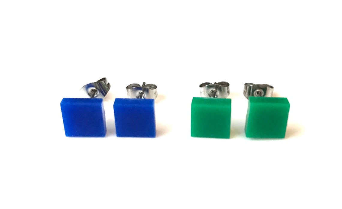 Square Ear Studs in Acrylic on 316L Surgical Steel Posts...8mm - Etsy