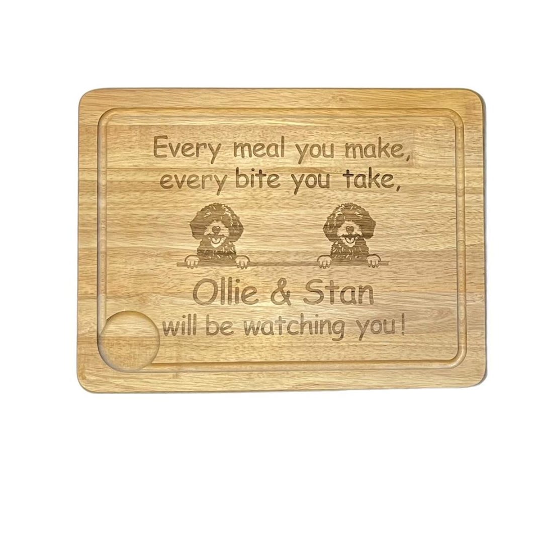 2 Cockapoo Dogs Personalised Engraved Dog's Name Wooden Chopping Board ...