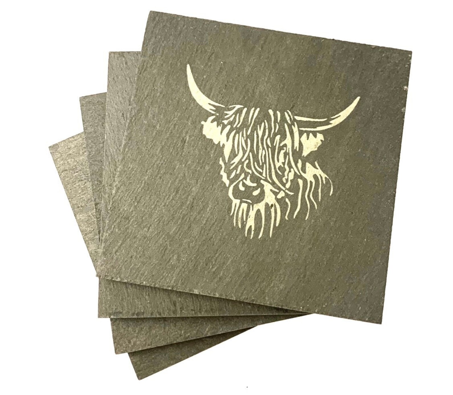 Highland Cow Slate Coasters Laser Engraved Square Linea - Etsy