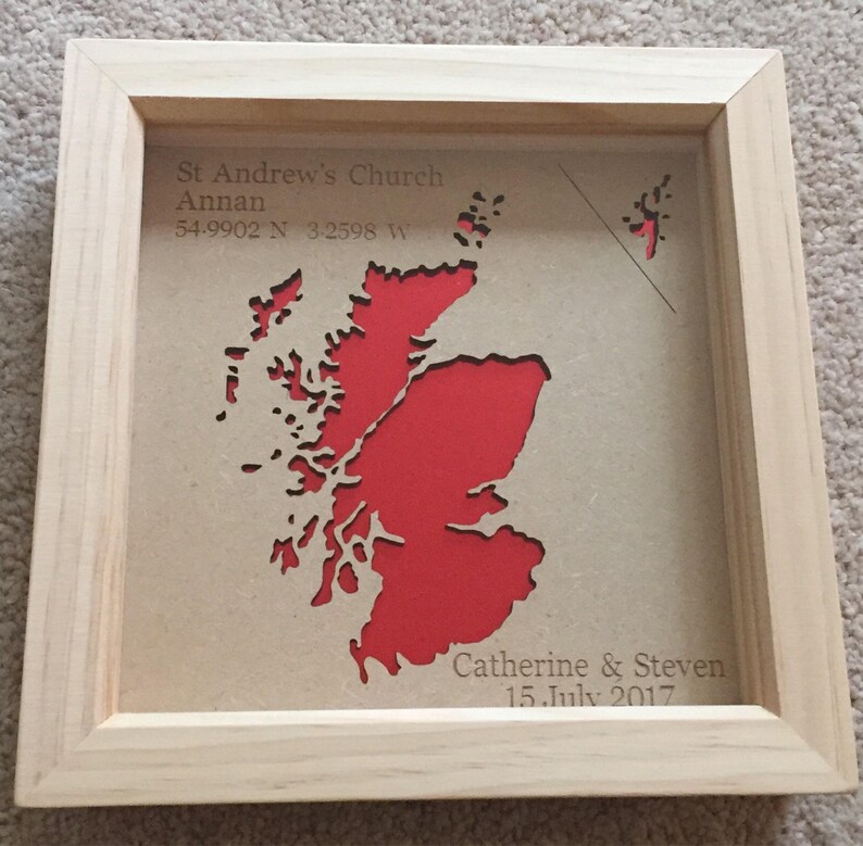 Scotland Map With Scottish Themed Background in Box Frame..a - Etsy