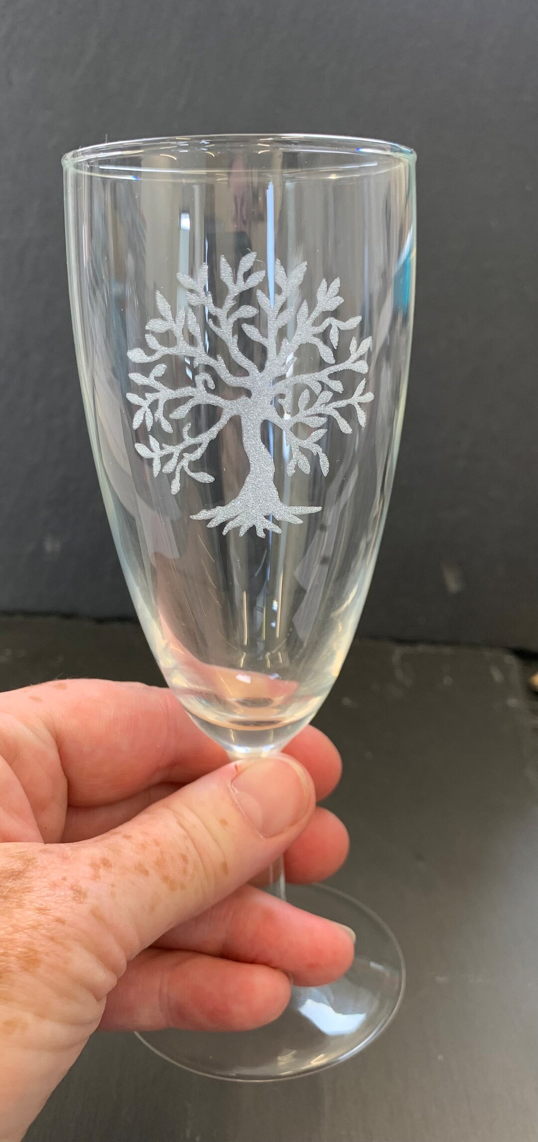 Tree of Life Engraved Prosecco Flute Glass Gift & Linea Slate Coaster ...