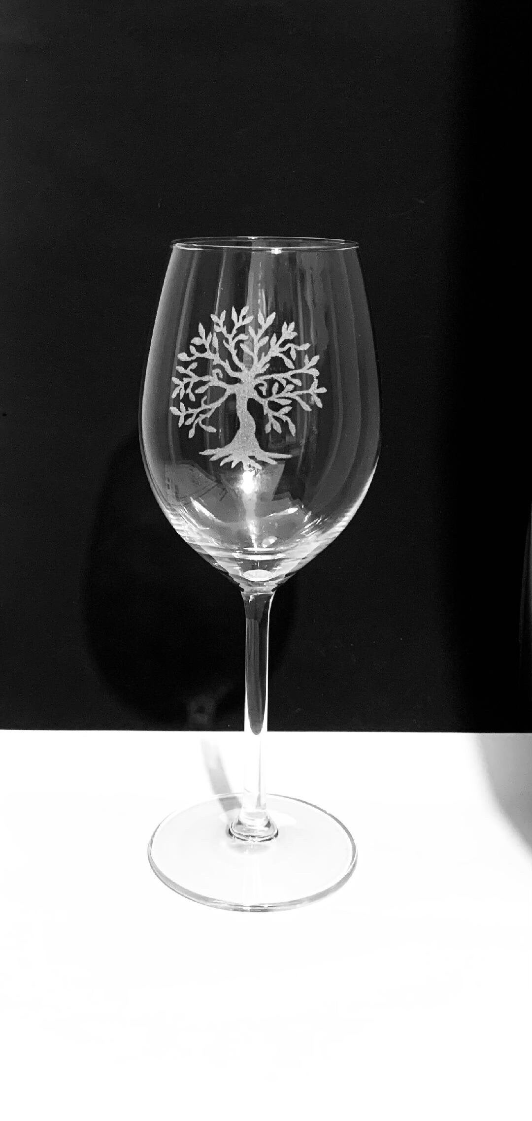 Tree of Life Engraved Wine Glass Gift Stemmed Glass With Rustic Slate ...