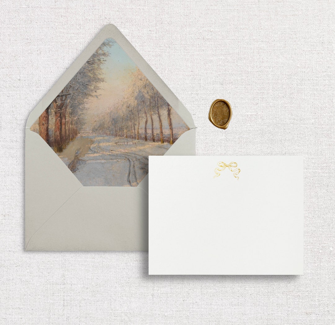 A2 Foil Pressed Vintage Bow Flat Card Envelope, Liner & Wax Seals | Set ...