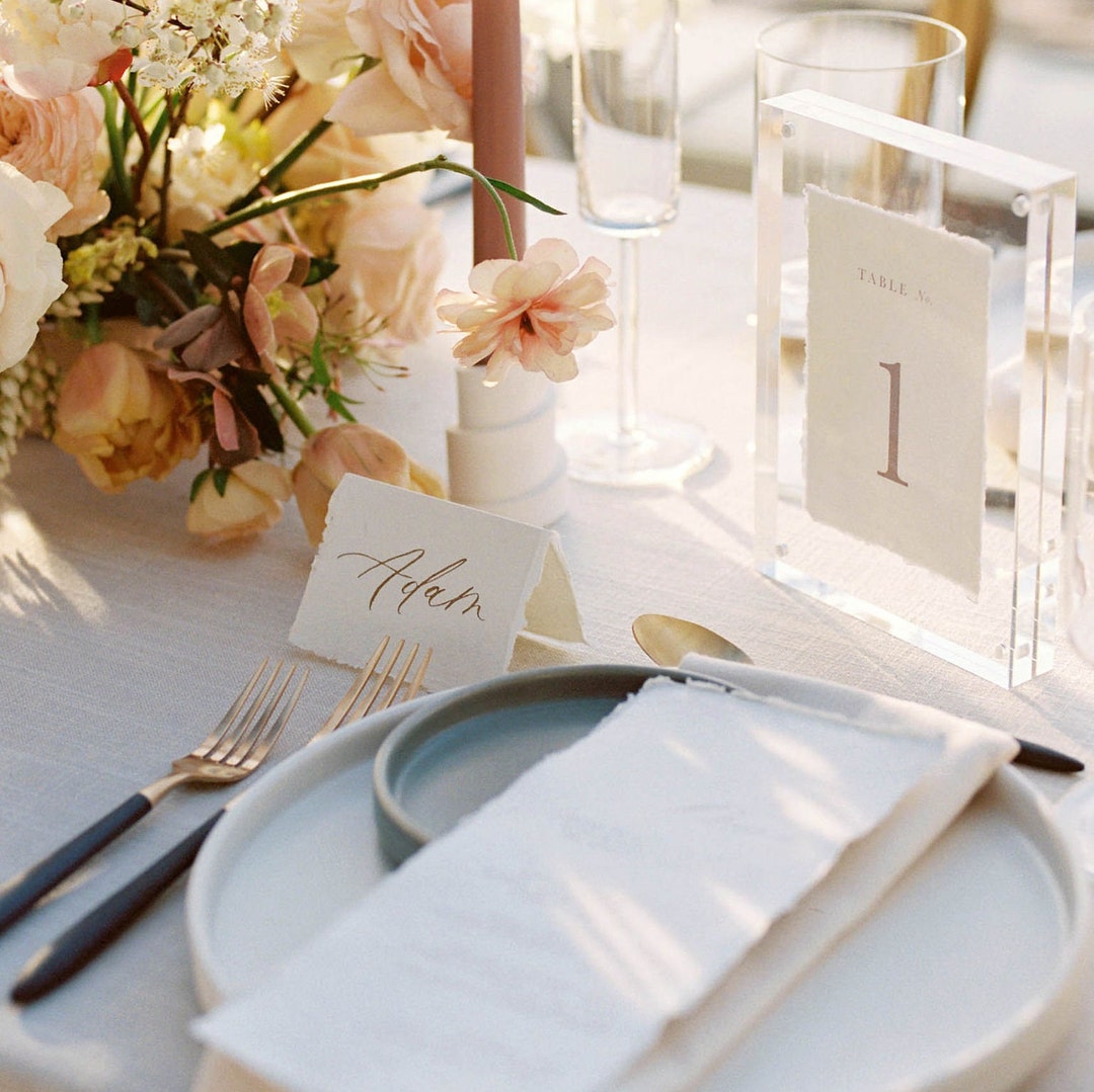 White Handmade Paper Place Cards, Hand-lettered Calligraphy Place Cards ...