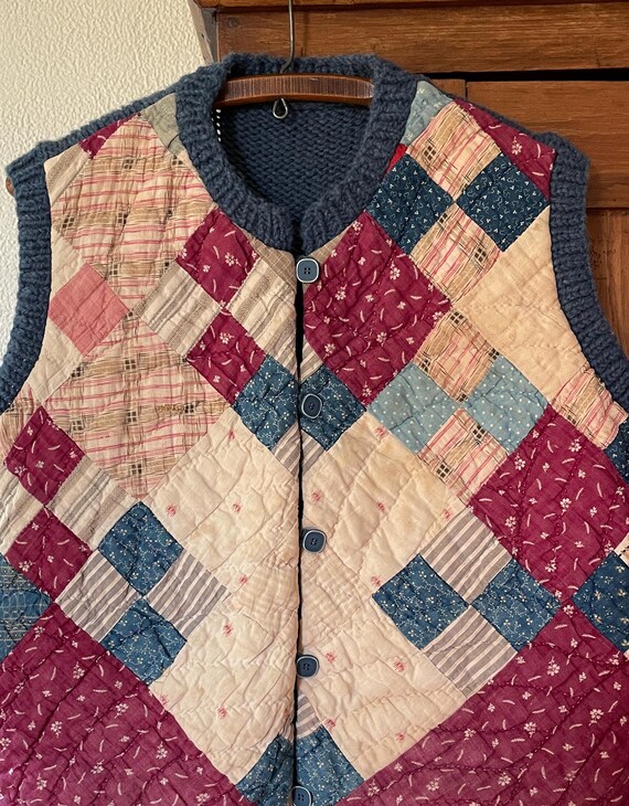 Vintage Quilt Vest Patchwork Handmade Knit Sweater 19… - Gem