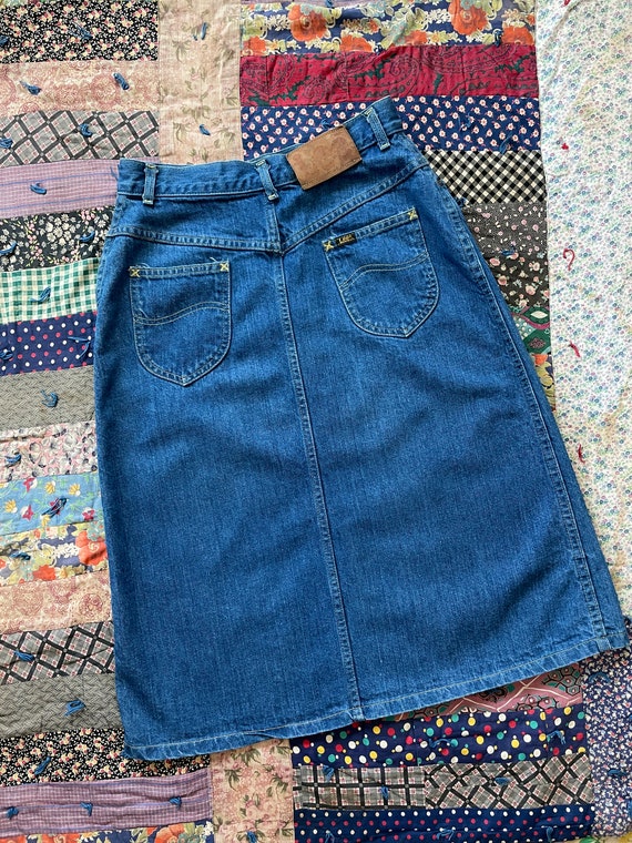 Vintage 1960s 1970 Lee Denim Skirt High Rise Talon Zi… - Gem