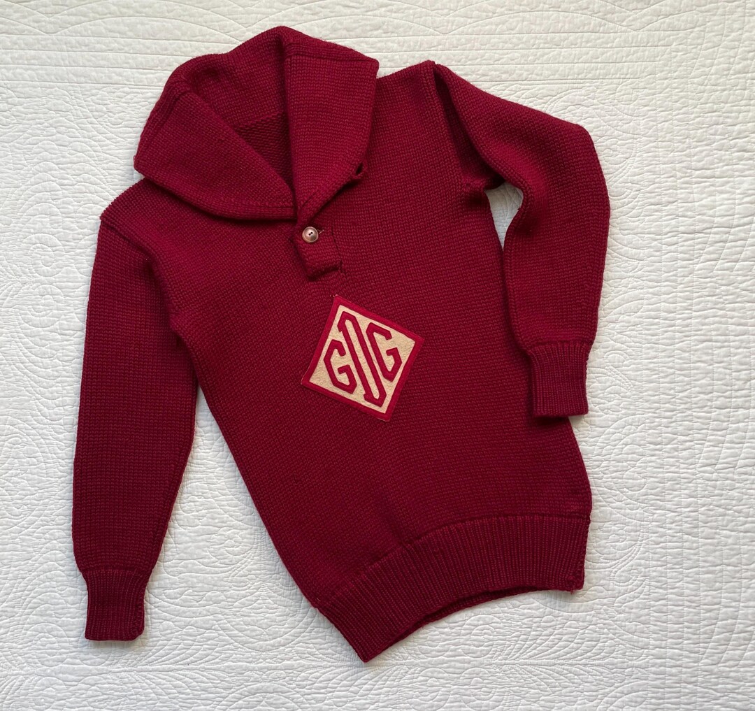Vintage 1930s Shawl Collar Sweater "art Kote" Cranberry Red Pullover ...