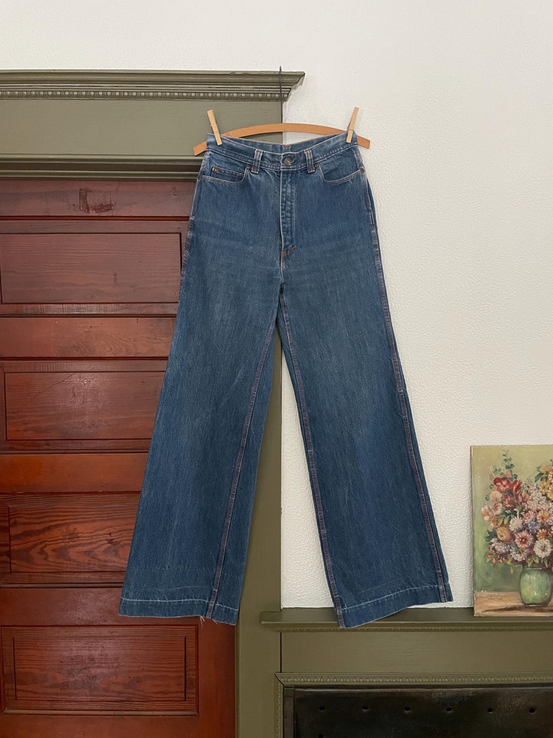 Vintage 1970s Wide Leg Jeans High Rise Women's Denim 28 Waist - Etsy