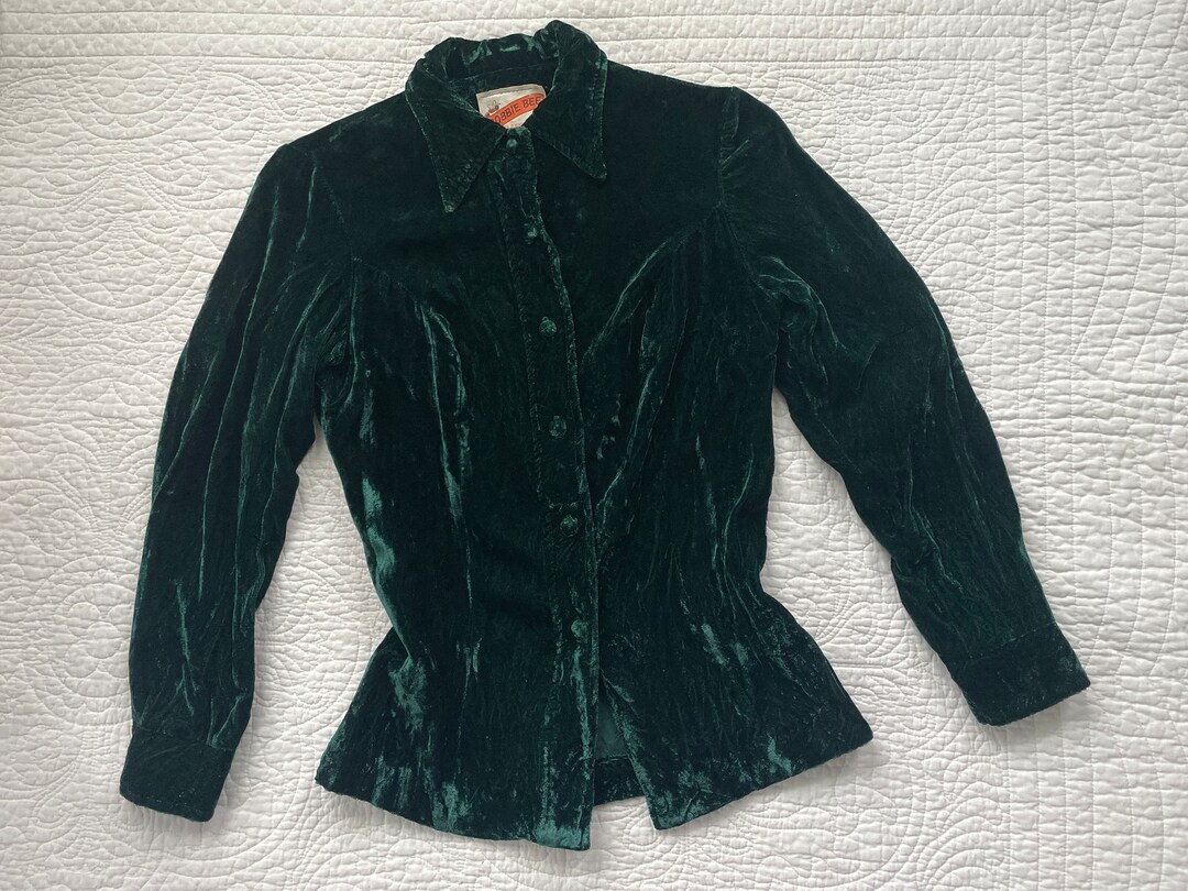 Vintage 1970s Green Velvet Top Robbie Bee Button up Women's Unique Find ...