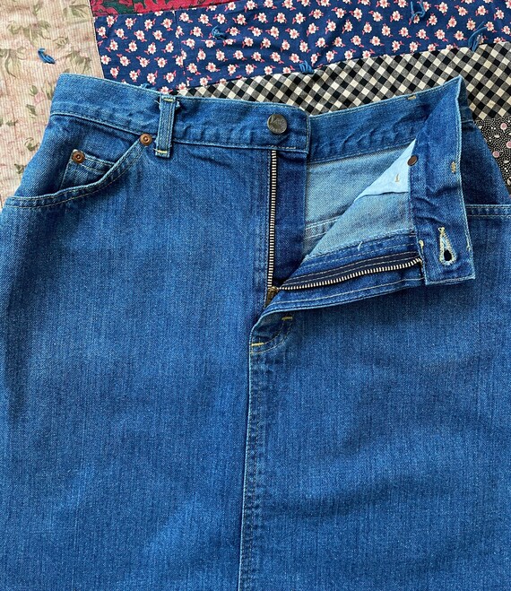 Vintage 1960s 1970 Lee Denim Skirt High Rise Talon Zi… - Gem