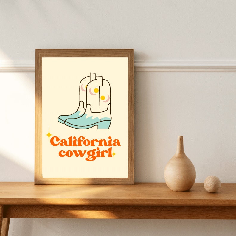 California Cowgirl Disco Wall Print, Surfer Cowgirl Cali Digital ...