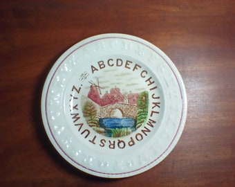 Antique ALPHABET, A-b-c-children's PLATE Staffordshire, Green, Baby and ...