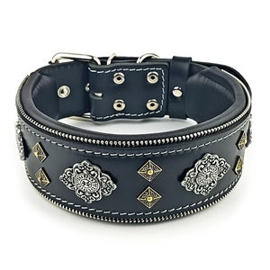 Bestia Aztec BLACK Leather Dog Collar for Big Dogs, Mastiffs, Dogo ...