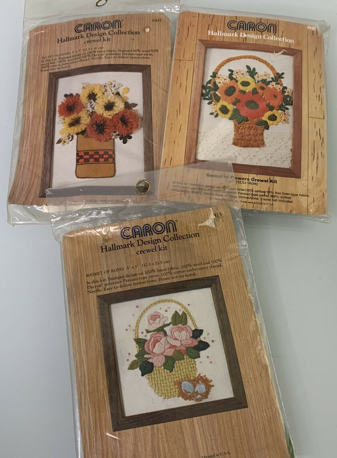 Lot 3 Caron Crewel Vintage Kits Flowers Hallmark Design Collection 5x7 ...