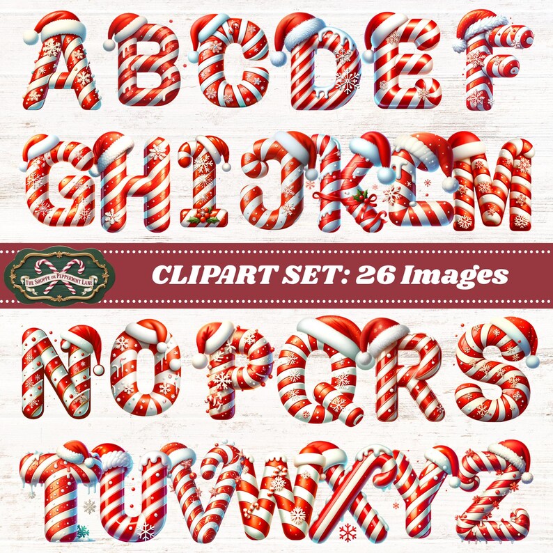 Candy Cane Alphabet Clipart - Printable Digital Clipart PNG Images for ...