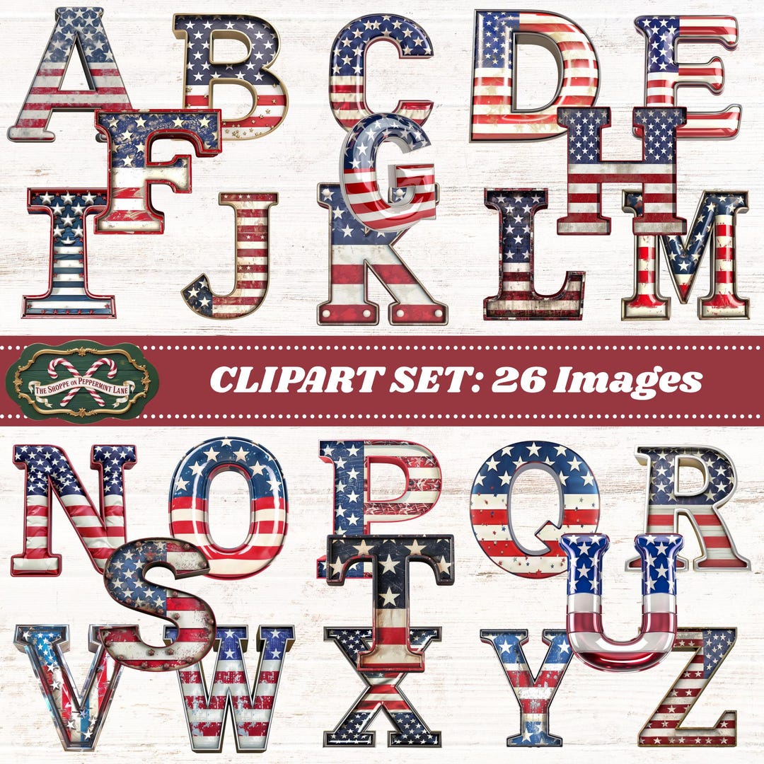 4th of July Alphabet Clipart - Printable Digital Clipart PNG Images for ...