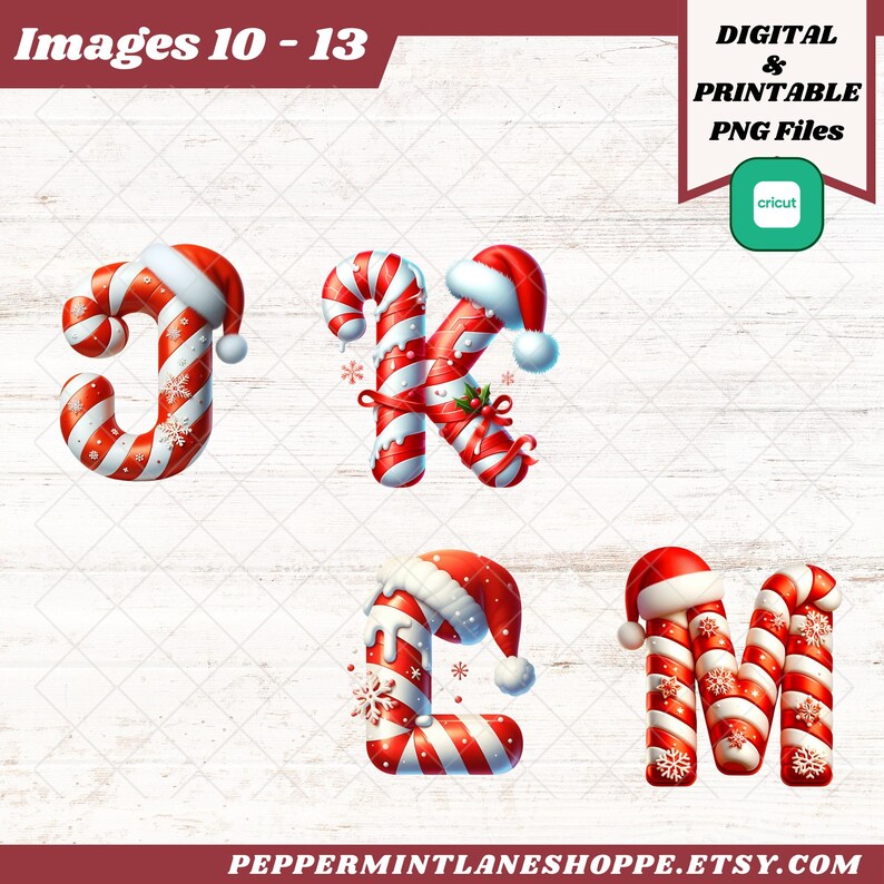 Candy Cane Alphabet Clipart - Printable Digital Clipart PNG Images for ...