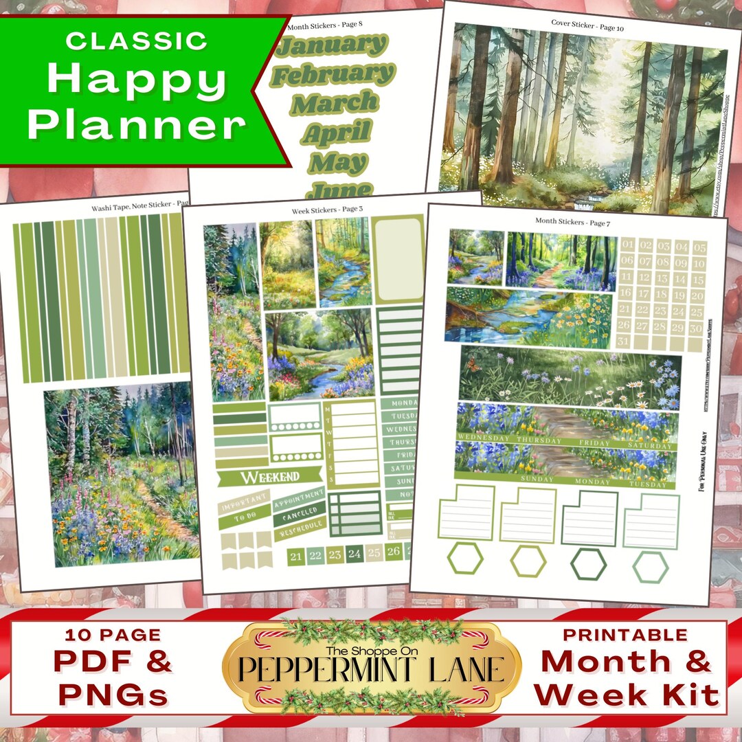Forest Paths Classic Happy Planner Vertical Week and Month Sticker Kit ...