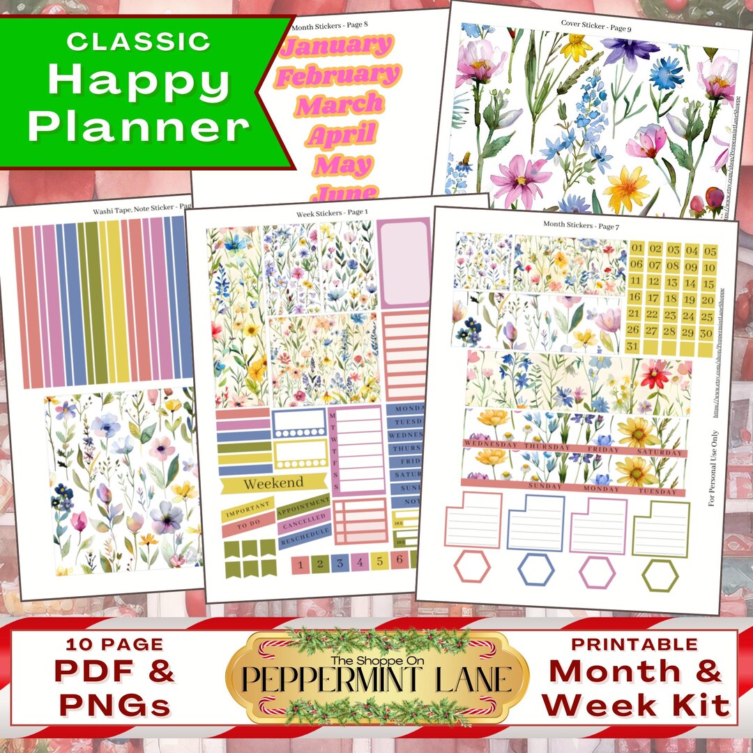 Flower Sprigs Classic Happy Planner Vertical Week and Month Sticker Kit ...
