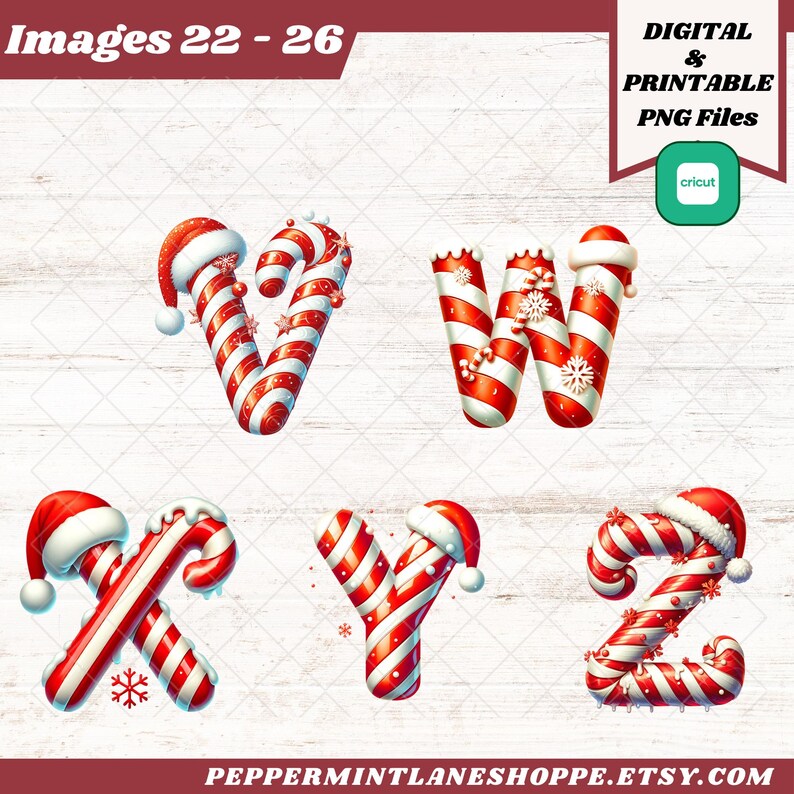 Candy Cane Alphabet Clipart - Printable Digital Clipart PNG Images for ...