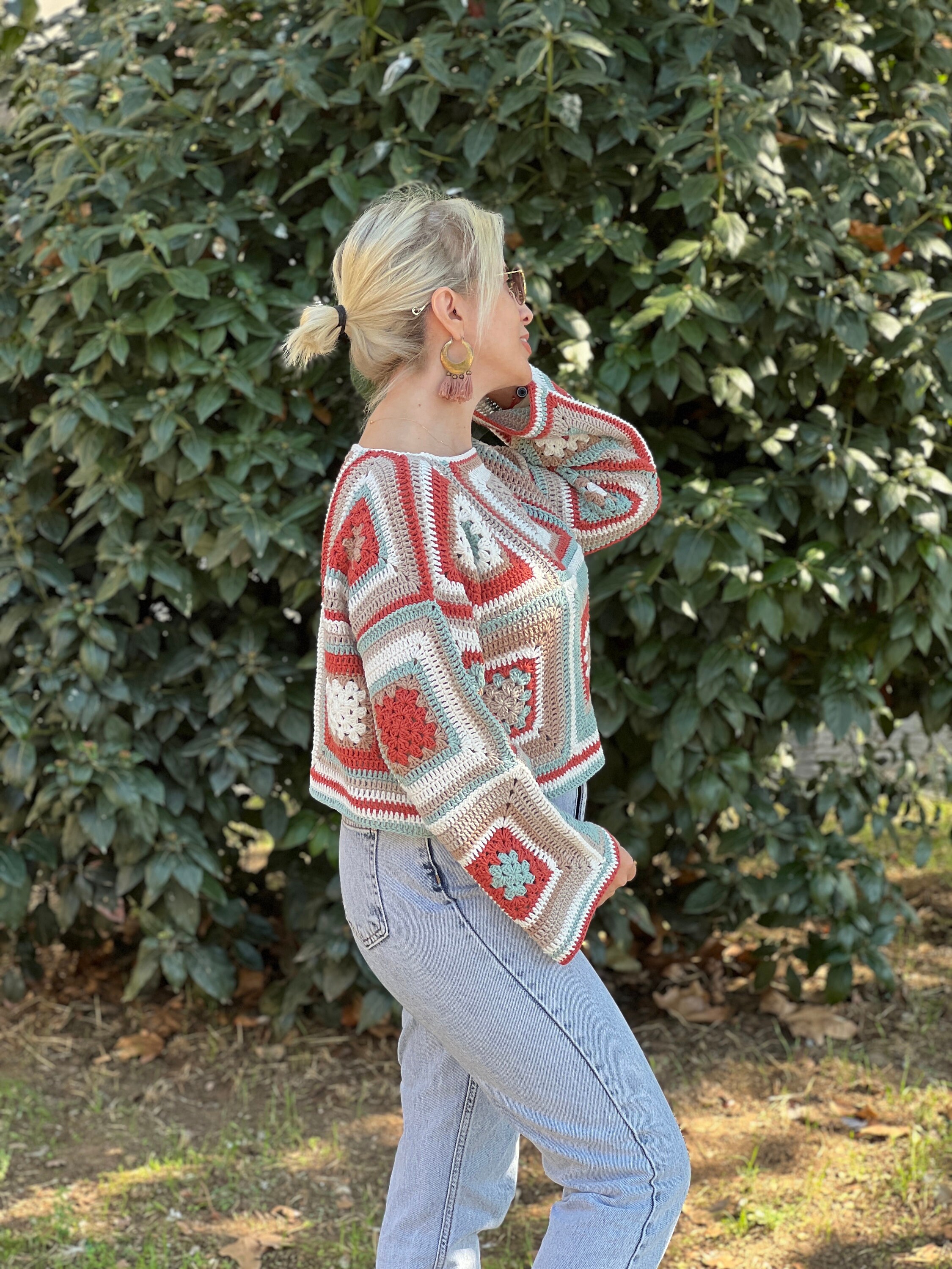 Crochet Granny Square Jumper: Custom Cotton Yarn Sweater - Etsy
